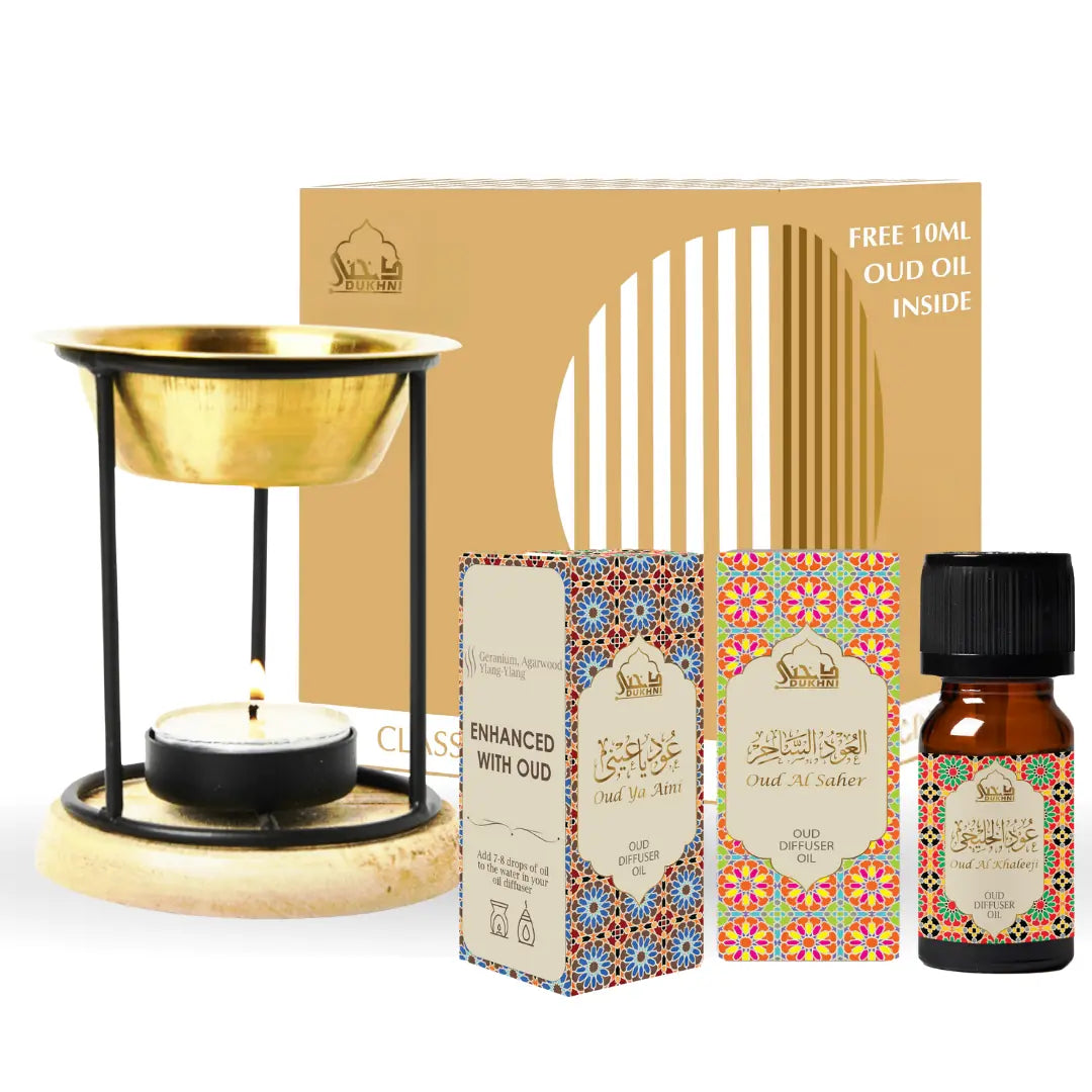 Arabian Oudh Diffuser Oil Set + Classic Oil Burner – Dukhni - Islamic Scents of Arabia الروائح ...