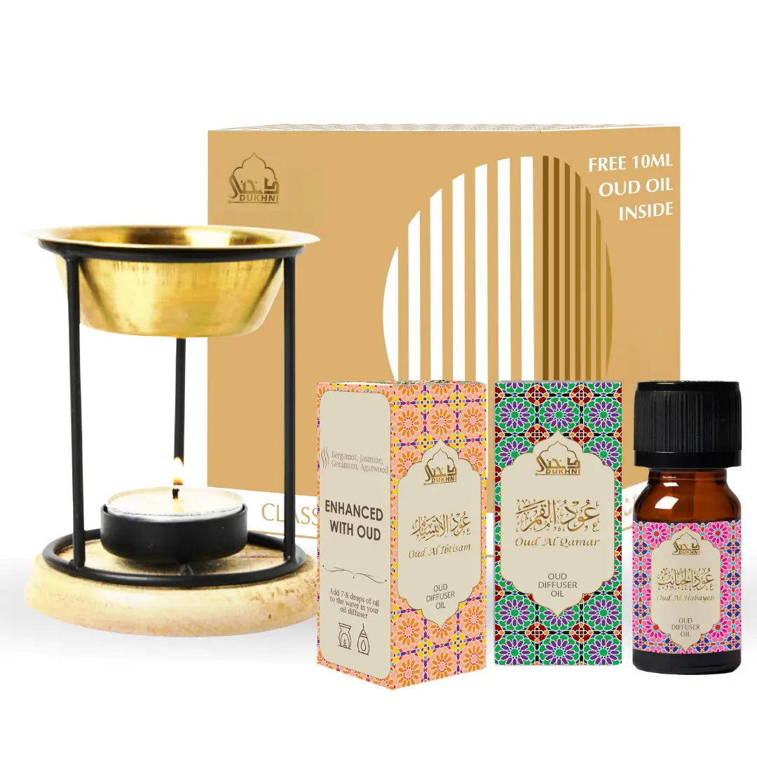 Floral Oud Diffuser Oil Set +Classic Oil Burner – Dukhni - Islamic ...