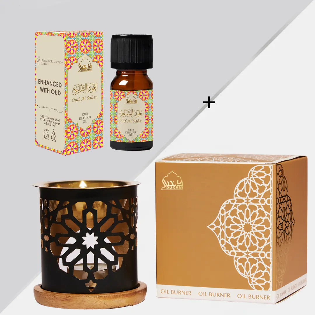 Oud Al Saher Diffuser Oil and Oriental Burner Set - 3 x 10ml | Dukhni ...