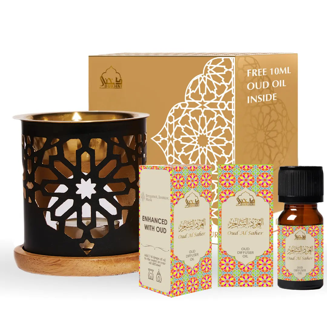 Oud Al Saher Diffuser Oil and Oriental Burner Set - 3 x 10ml | Dukhni ...