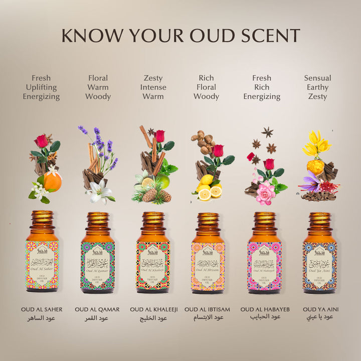 Oud Essential Oil Diffuser Gift Set | 6 x 10ml Arabic Oil – Dukhni ...