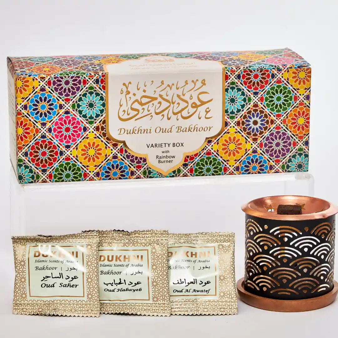 Dukhni Oud Bakhoor Variety Box with Rainbow Exotic Burner | Dukhni UK ...
