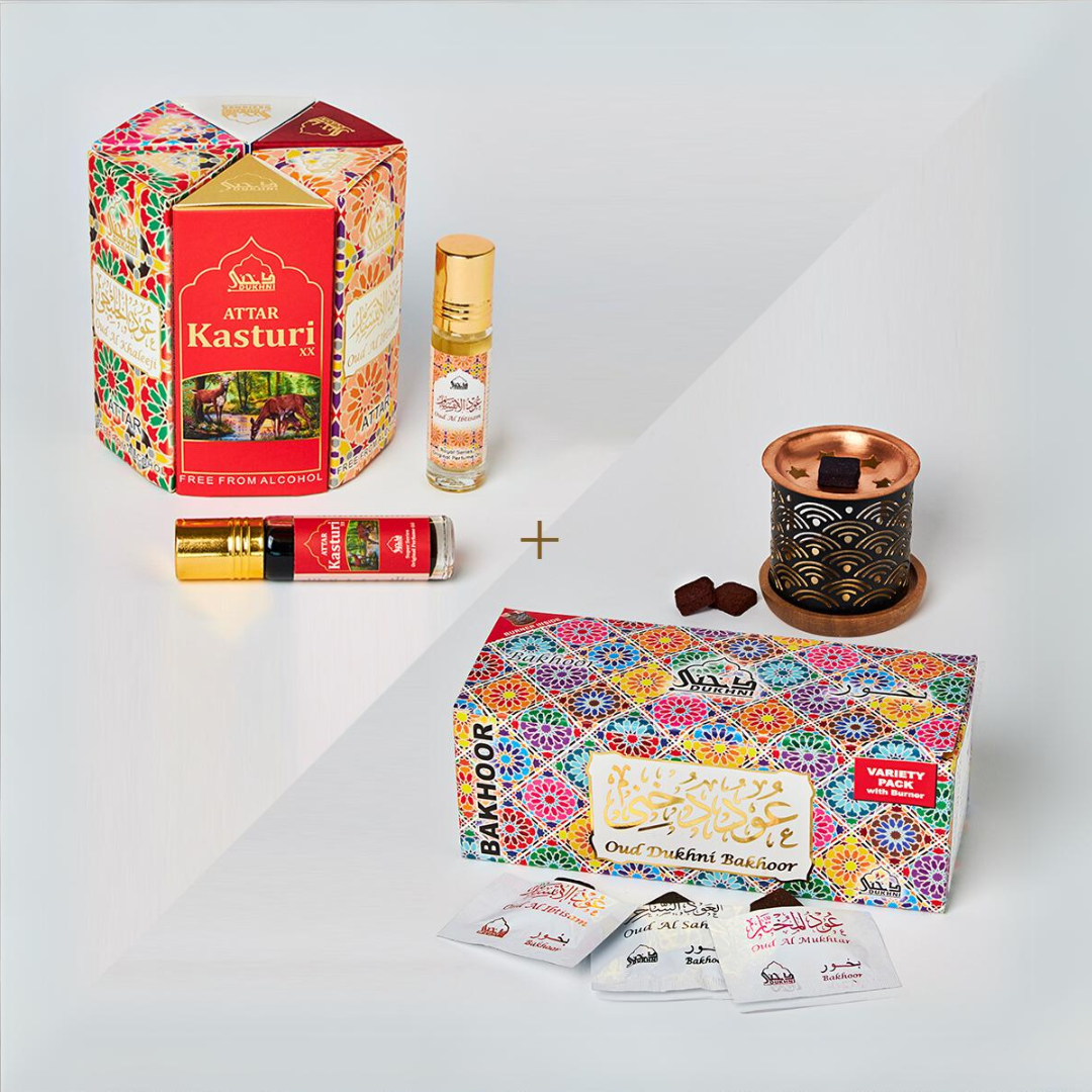 Oud Bakhoor Variety Box with Rainbow Burner + Premiere Attar Oil Set ...